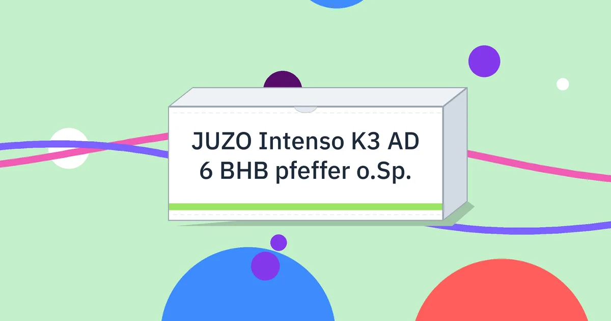 Symbolbild: Packung mit der Aufschrift JUZO Intenso K3 AD 6 BHB pfeffer o.Sp. (PZN 18644896) – Verfügbarkeit und Bezug in Apotheken in Frankfurt am Main