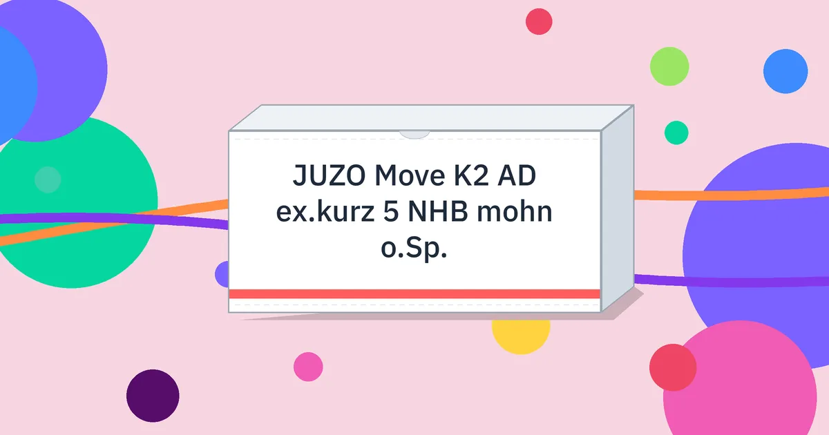 Symbolbild: Packung mit der Aufschrift JUZO Move K2 AD ex.kurz 5 NHB mohn o.Sp. (PZN 18542457) – Verfügbarkeit und Bezug in Apotheken in Frankfurt am Main