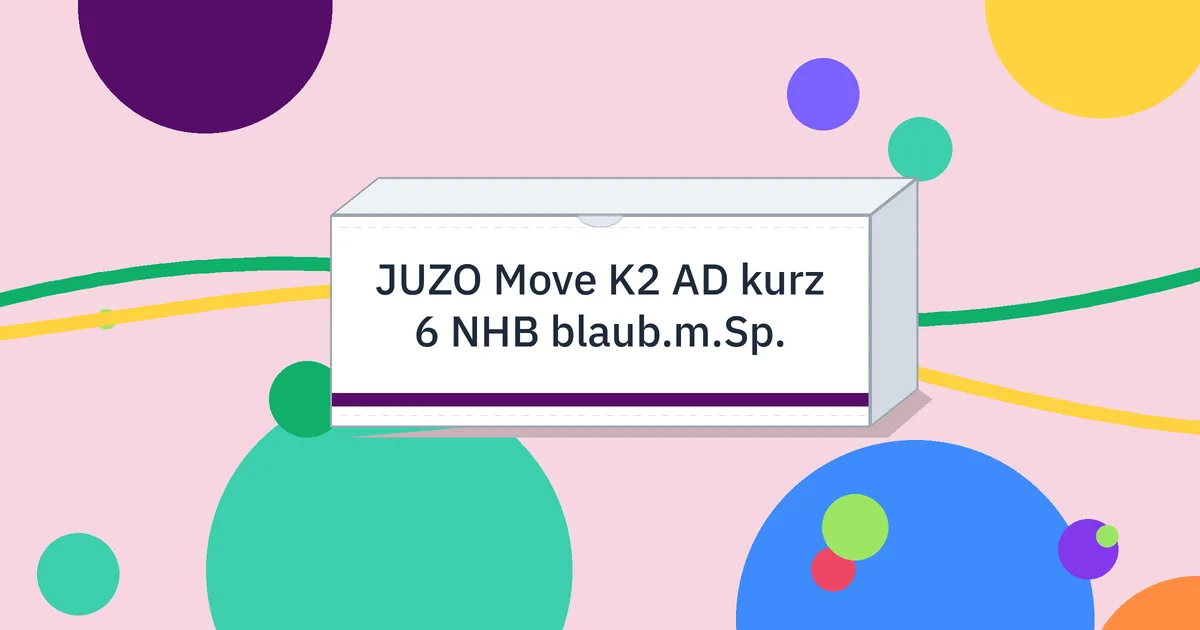 Symbolbild: Packung mit der Aufschrift JUZO Move K2 AD kurz 6 NHB blaub.m.Sp. (PZN 18540435) – Verfügbarkeit und Bezug in Apotheken in Frankfurt am Main