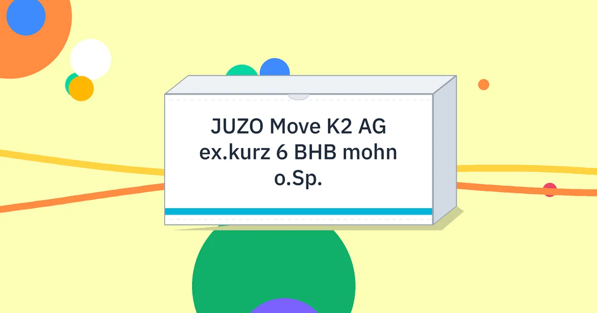 Symbolbild: Packung mit der Aufschrift JUZO Move K2 AG ex.kurz 6 BHB mohn o.Sp. (PZN 18565760) – Verfügbarkeit und Bezug in Apotheken in Frankfurt am Main