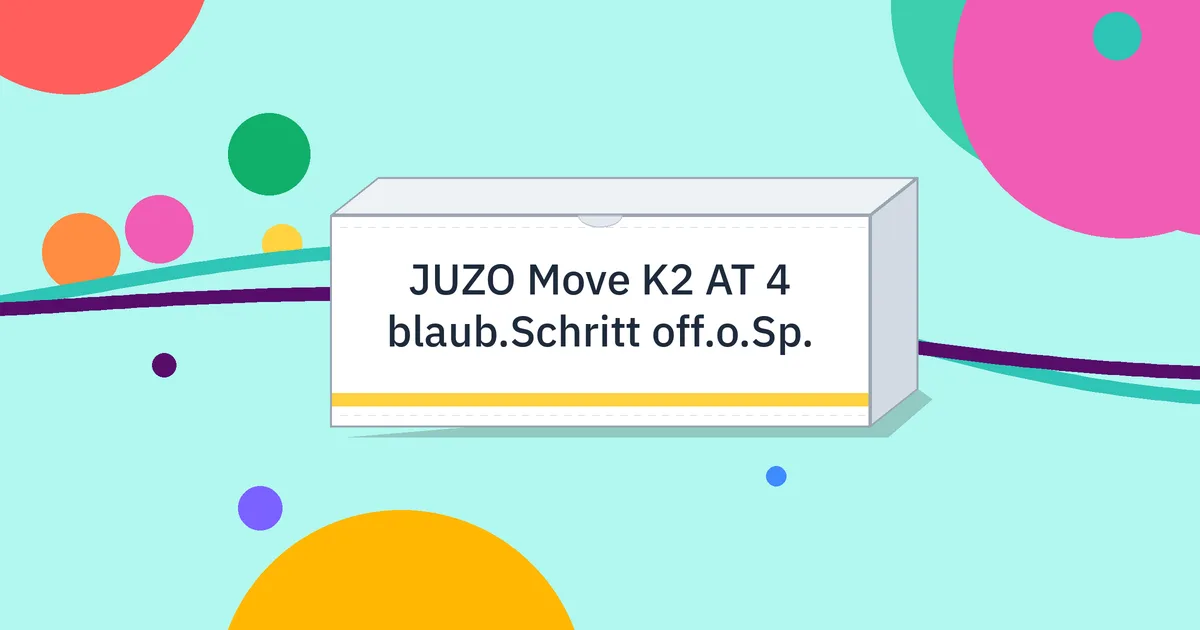 Symbolbild: Packung mit der Aufschrift JUZO Move K2 AT 4 blaub.Schritt off.o.Sp. (PZN 20669811) – Verfügbarkeit und Bezug in Apotheken in Frankfurt am Main