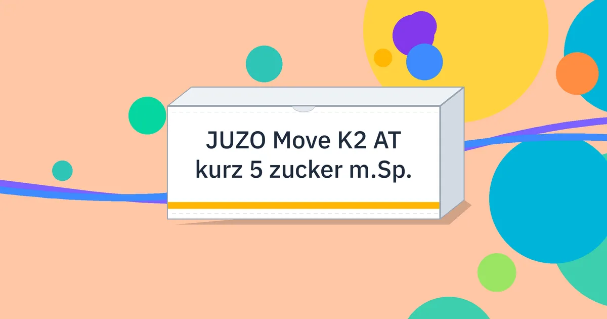Symbolbild: Packung mit der Aufschrift JUZO Move K2 AT kurz 5 zucker m.Sp. (PZN 20673623) – Verfügbarkeit und Bezug in Apotheken in Frankfurt am Main