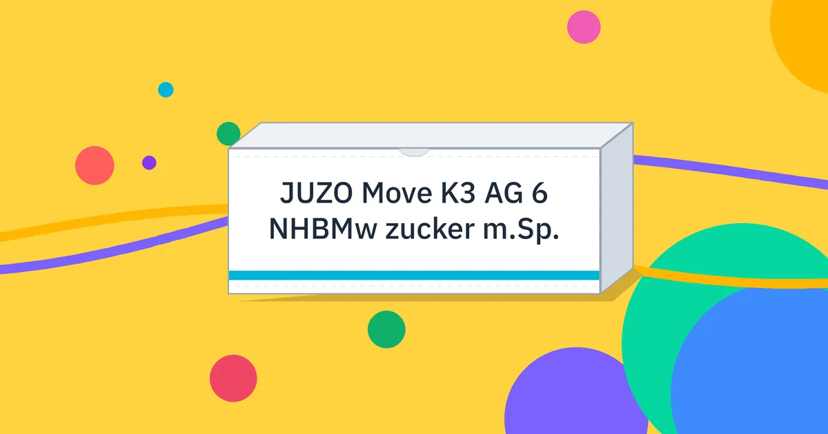 Symbolbild: Packung mit der Aufschrift JUZO Move K3 AG 6 NHBMw zucker m.Sp. (PZN 18574925) – Verfügbarkeit und Bezug in Apotheken in Frankfurt am Main