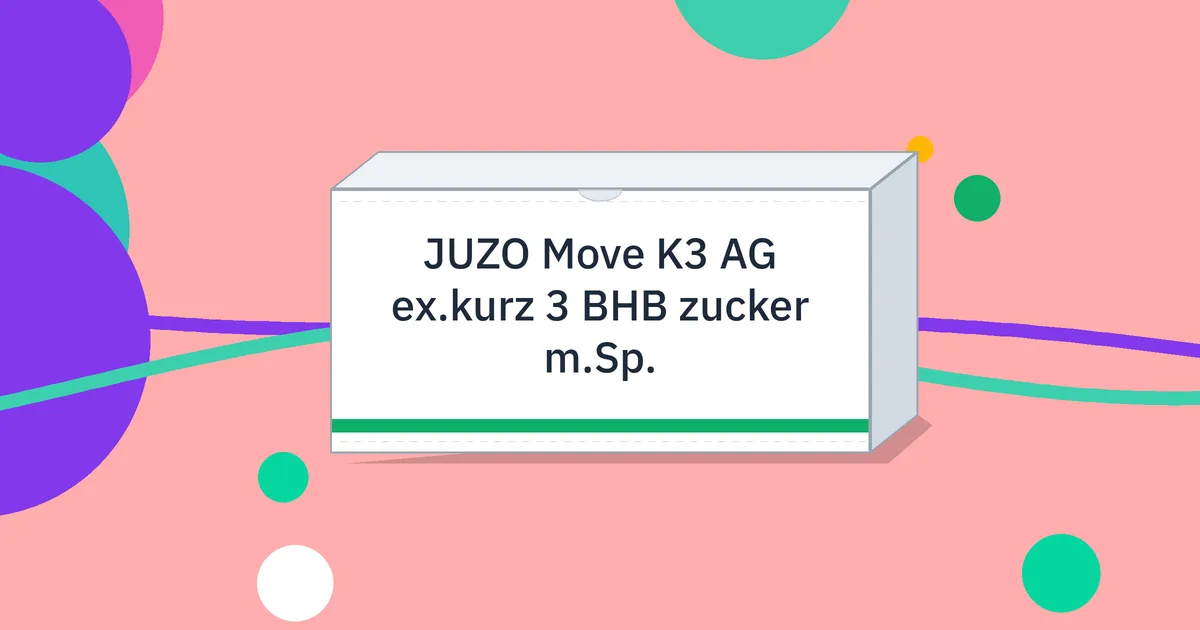 Symbolbild: Packung mit der Aufschrift JUZO Move K3 AG ex.kurz 3 BHB zucker m.Sp. (PZN 18583479) – Verfügbarkeit und Bezug in Apotheken in Frankfurt am Main