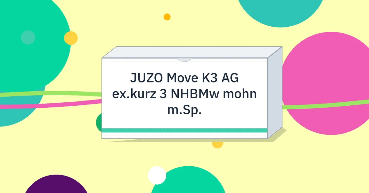 Symbolbild: Packung mit der Aufschrift JUZO Move K3 AG ex.kurz 3 NHBMw mohn m.Sp. (PZN 18594804) – Verfügbarkeit und Bezug in Apotheken in Frankfurt am Main