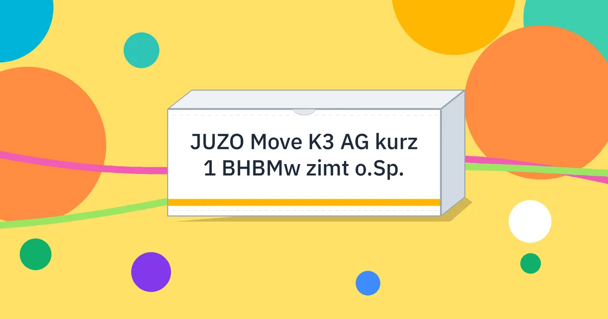 Symbolbild: Packung mit der Aufschrift JUZO Move K3 AG kurz 1 BHBMw zimt o.Sp. (PZN 18582184) – Verfügbarkeit und Bezug in Apotheken in Frankfurt am Main