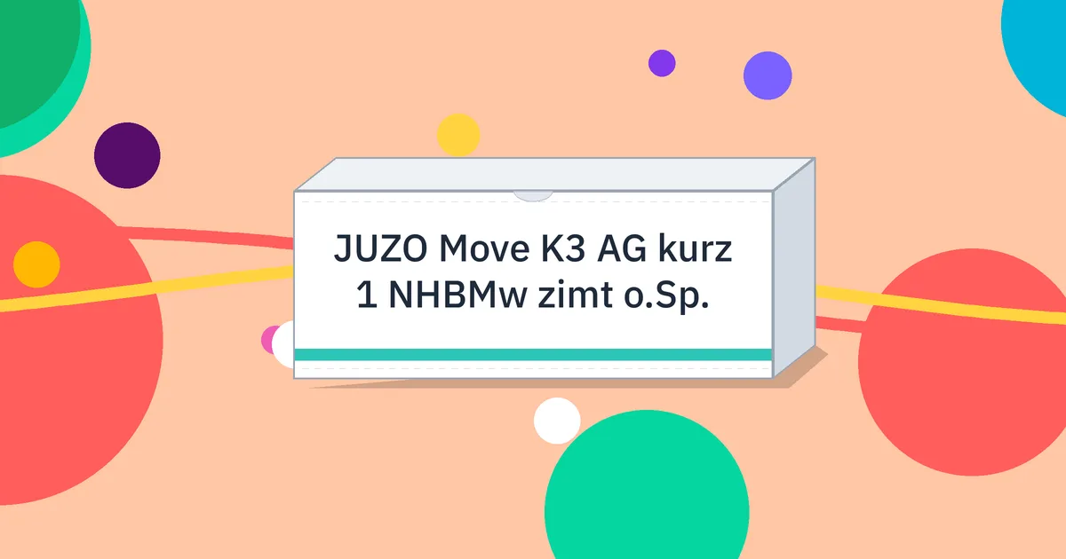 Symbolbild: Packung mit der Aufschrift JUZO Move K3 AG kurz 1 NHBMw zimt o.Sp. (PZN 18580854) – Verfügbarkeit und Bezug in Apotheken in Frankfurt am Main