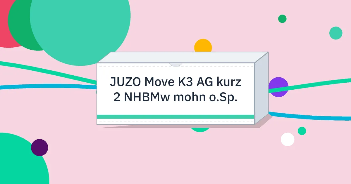 Symbolbild: Packung mit der Aufschrift JUZO Move K3 AG kurz 2 NHBMw mohn o.Sp. (PZN 18592805) – Verfügbarkeit und Bezug in Apotheken in Frankfurt am Main