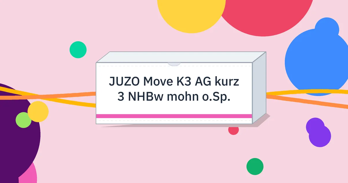 Symbolbild: Packung mit der Aufschrift JUZO Move K3 AG kurz 3 NHBw mohn o.Sp. (PZN 18592389) – Verfügbarkeit und Bezug in Apotheken in Frankfurt am Main