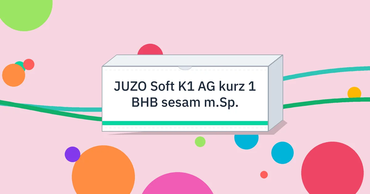 Symbolbild: Packung mit der Aufschrift JUZO Soft K1 AG kurz 1 BHB sesam m.Sp. (PZN 14822119) – Verfügbarkeit und Bezug in Apotheken in Frankfurt am Main