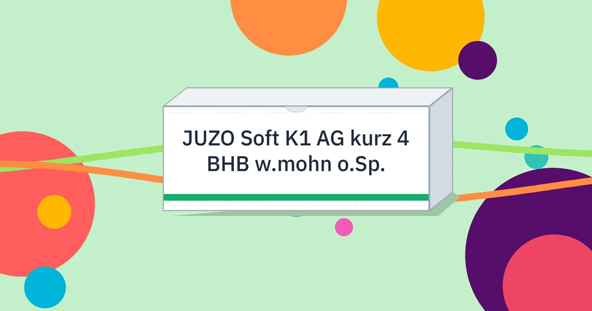 Symbolbild: Packung mit der Aufschrift JUZO Soft K1 AG kurz 4 BHB w.mohn o.Sp. (PZN 14839025) – Verfügbarkeit und Bezug in Apotheken in Frankfurt am Main