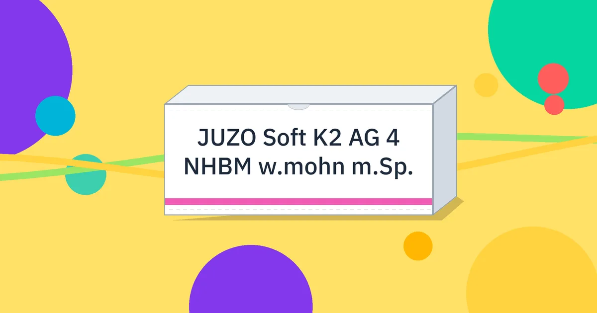 Symbolbild: Packung mit der Aufschrift JUZO Soft K2 AG 4 NHBM w.mohn m.Sp. (PZN 15019040) – Verfügbarkeit und Bezug in Apotheken in Frankfurt am Main