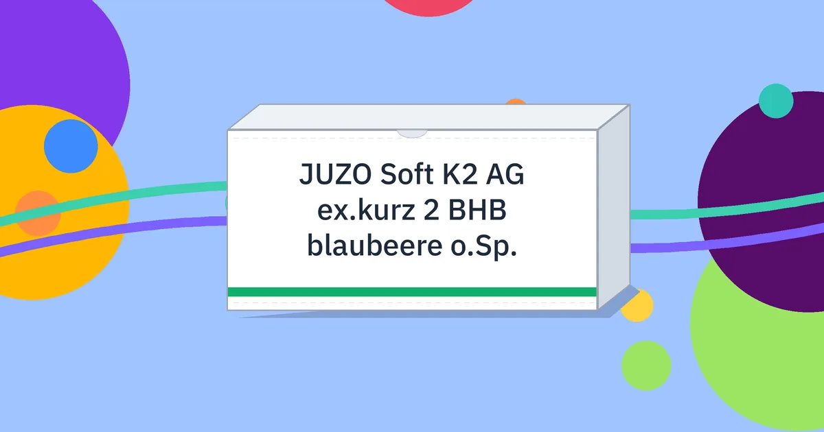 Symbolbild: Packung mit der Aufschrift JUZO Soft K2 AG ex.kurz 2 BHB blaubeere o.Sp. (PZN 14828257) – Verfügbarkeit und Bezug in Apotheken in Frankfurt am Main
