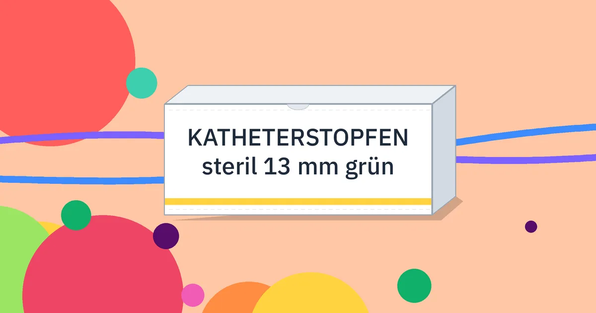 Symbolbild: Packung mit der Aufschrift KATHETERSTOPFEN steril 13 mm grün (PZN 08826076) – Verfügbarkeit und Bezug in Apotheken in Frankfurt am Main