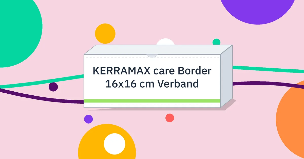 Symbolbild: Packung mit der Aufschrift KERRAMAX care Border 16x16 cm Verband (PZN 11140425) – Verfügbarkeit und Bezug in Apotheken in Frankfurt am Main