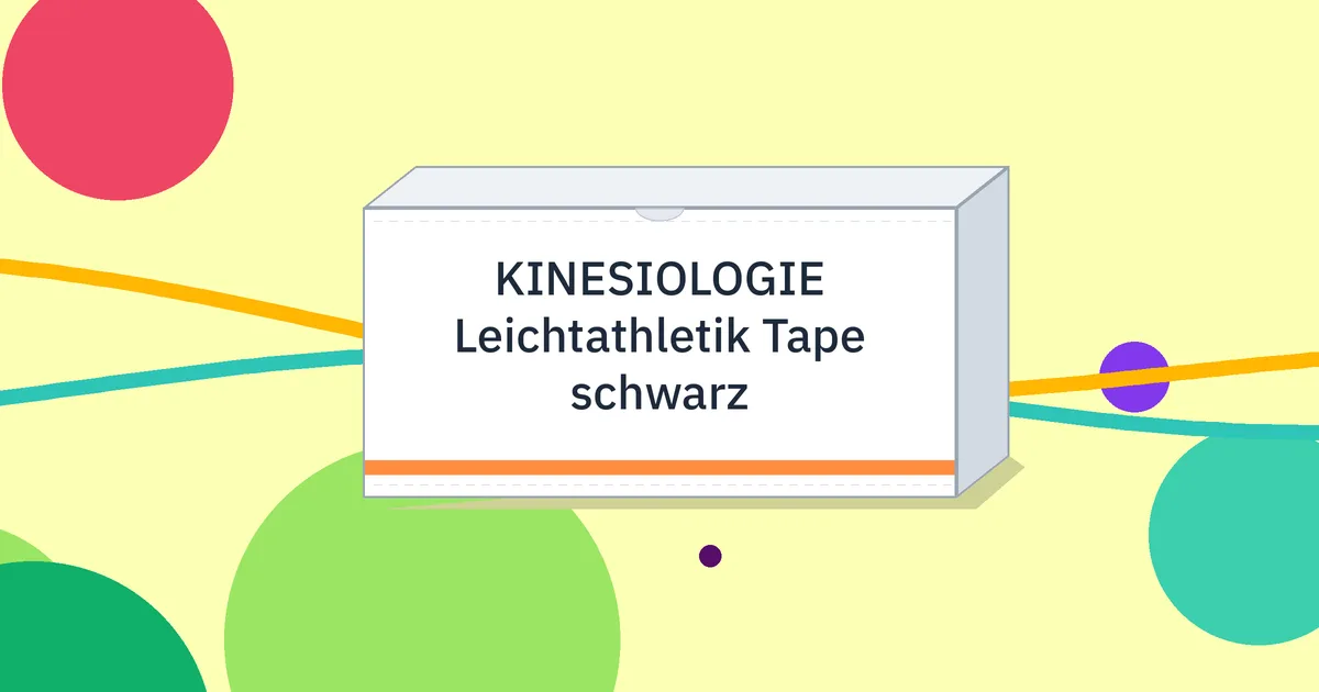 Symbolbild: Packung mit der Aufschrift KINESIOLOGIE Leichtathletik Tape schwarz (PZN 19073349) – Verfügbarkeit und Bezug in Apotheken in Frankfurt am Main