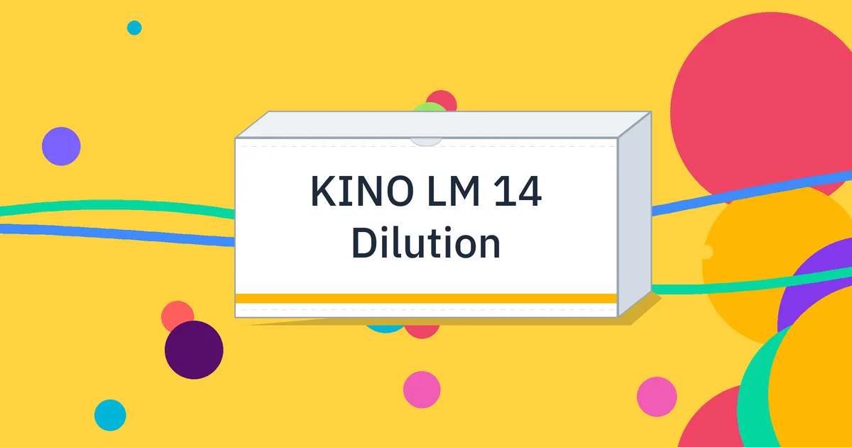 Symbolbild: Packung mit der Aufschrift KINO LM 14 Dilution (PZN 13518520) – Verfügbarkeit und Bezug in Apotheken in Frankfurt am Main