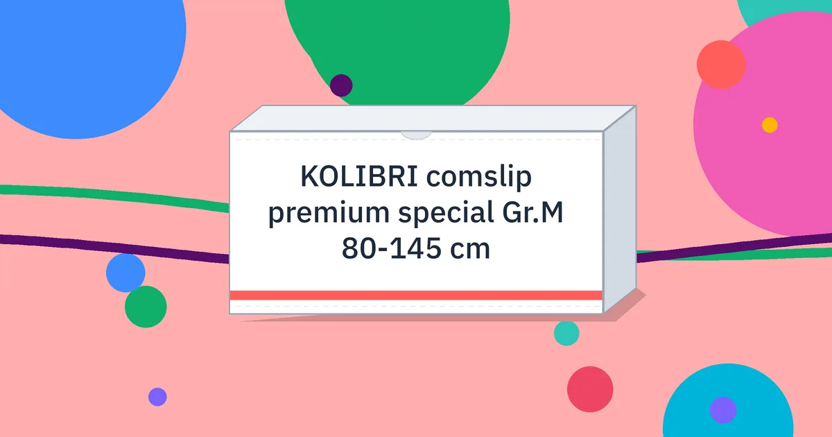 Symbolbild: Packung mit der Aufschrift KOLIBRI comslip premium special Gr.M 80-145 cm (PZN 15564866) – Verfügbarkeit und Bezug in Apotheken in Frankfurt am Main