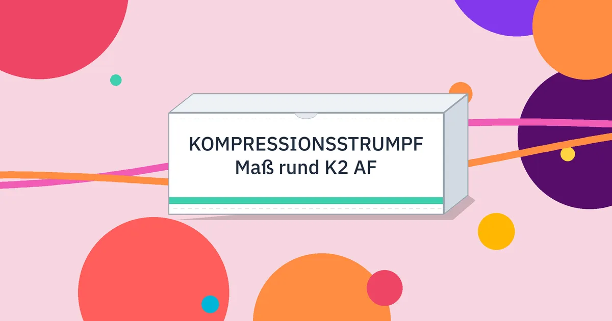 Symbolbild: Packung mit der Aufschrift KOMPRESSIONSSTRUMPF Maß rund K2 AF (PZN 10011594) – Verfügbarkeit und Bezug in Apotheken in Frankfurt am Main