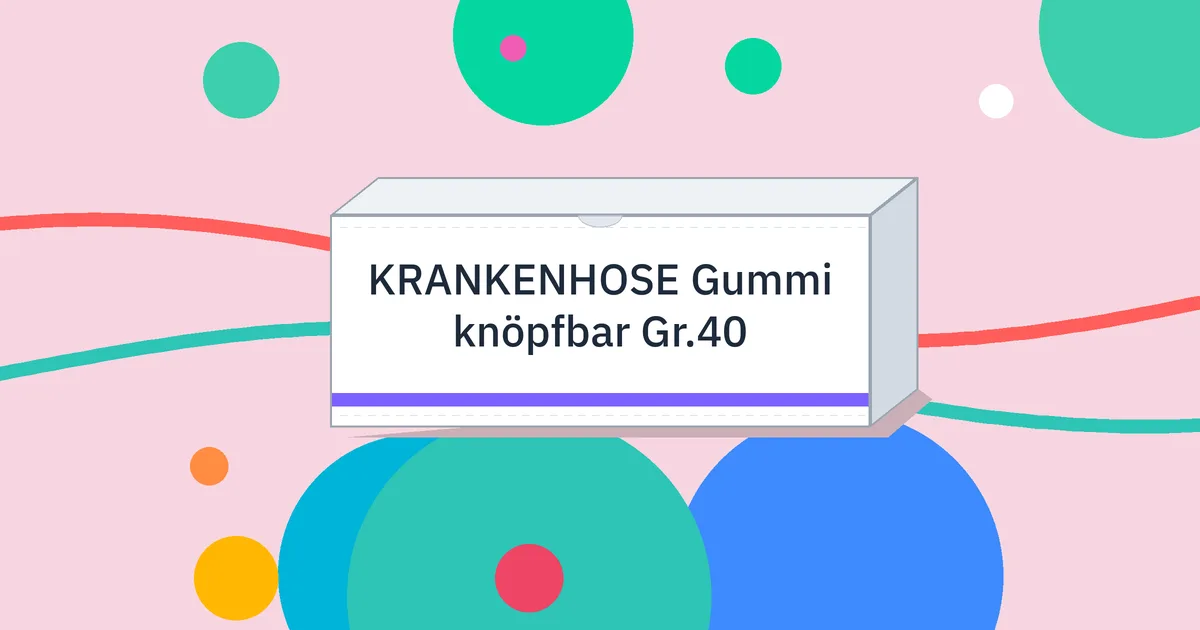 Symbolbild: Packung mit der Aufschrift KRANKENHOSE Gummi knöpfbar Gr.40 (PZN 01979782) – Verfügbarkeit und Bezug in Apotheken in Frankfurt am Main
