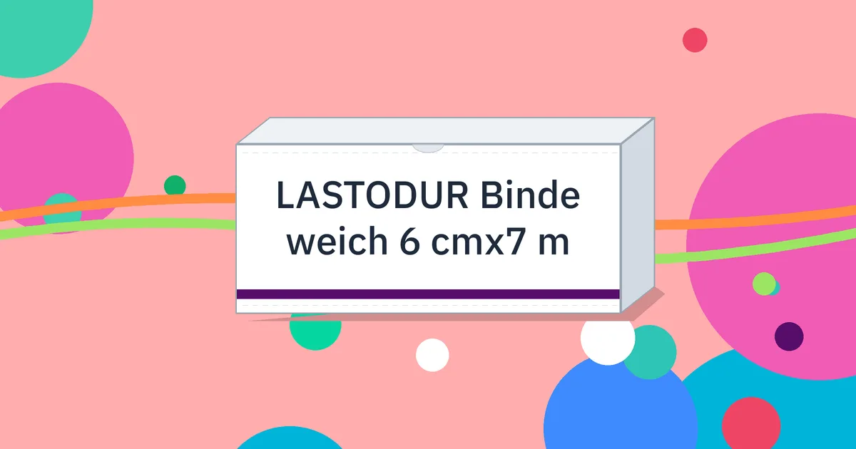 Symbolbild: Packung mit der Aufschrift LASTODUR Binde weich 6 cmx7 m (PZN 13744498) – Verfügbarkeit und Bezug in Apotheken in Frankfurt am Main