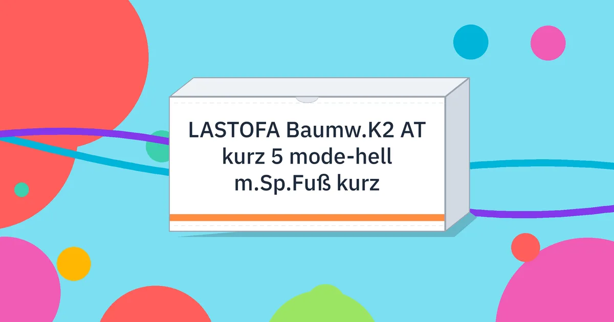 Symbolbild: Packung mit der Aufschrift LASTOFA Baumw.K2 AT kurz 5 mode-hell m.Sp.Fuß kurz (PZN 01951938) – Verfügbarkeit und Bezug in Apotheken in Frankfurt am Main