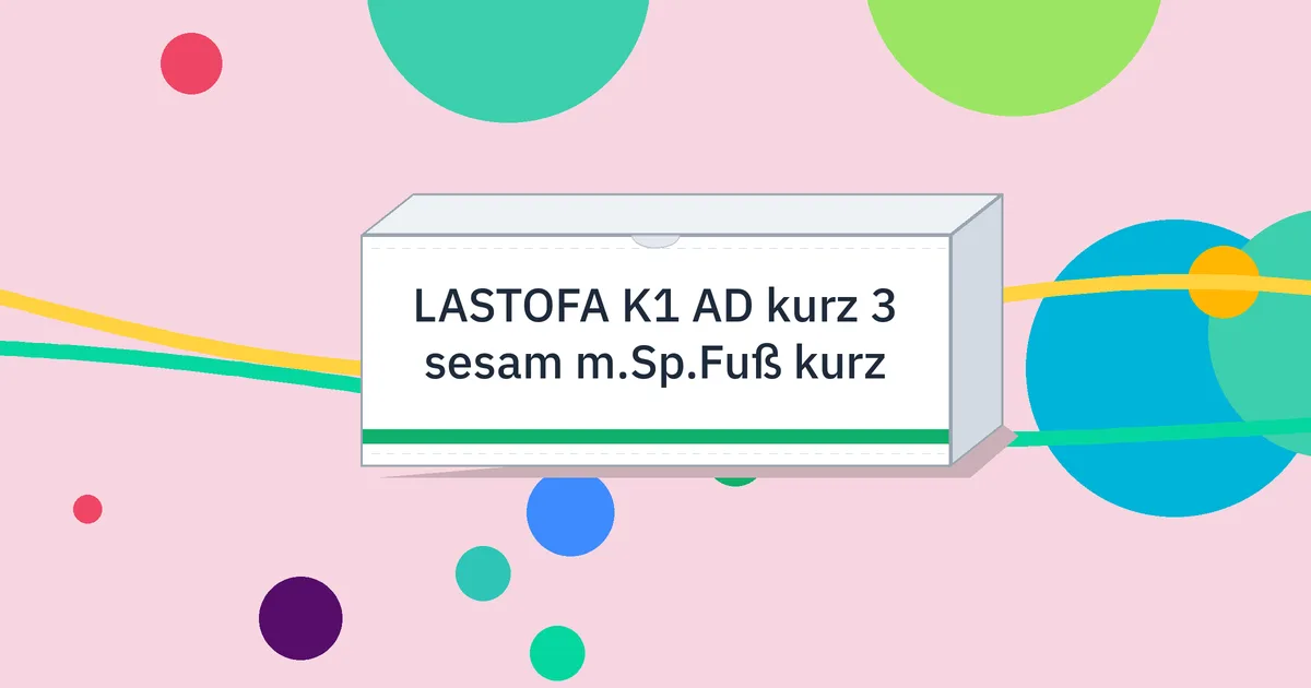 Symbolbild: Packung mit der Aufschrift LASTOFA K1 AD kurz 3 sesam m.Sp.Fuß kurz (PZN 13787148) – Verfügbarkeit und Bezug in Apotheken in Frankfurt am Main