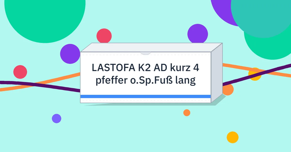 Symbolbild: Packung mit der Aufschrift LASTOFA K2 AD kurz 4 pfeffer o.Sp.Fuß lang (PZN 14147439) – Verfügbarkeit und Bezug in Apotheken in Frankfurt am Main