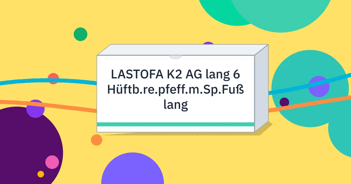 Symbolbild: Packung mit der Aufschrift LASTOFA K2 AG lang 6 Hüftb.re.pfeff.m.Sp.Fuß lang (PZN 13812449) – Verfügbarkeit und Bezug in Apotheken in Frankfurt am Main