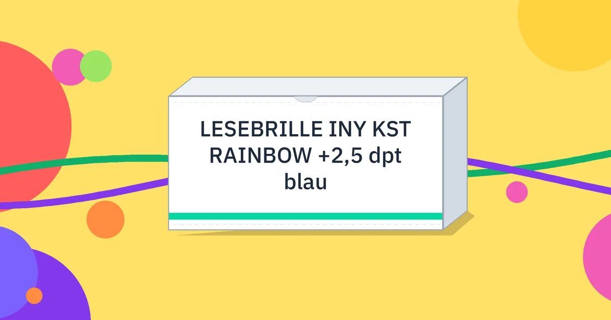 Symbolbild: Packung mit der Aufschrift LESEBRILLE INY KST RAINBOW +2,5 dpt blau (PZN 19941171) – Verfügbarkeit und Bezug in Apotheken in Frankfurt am Main