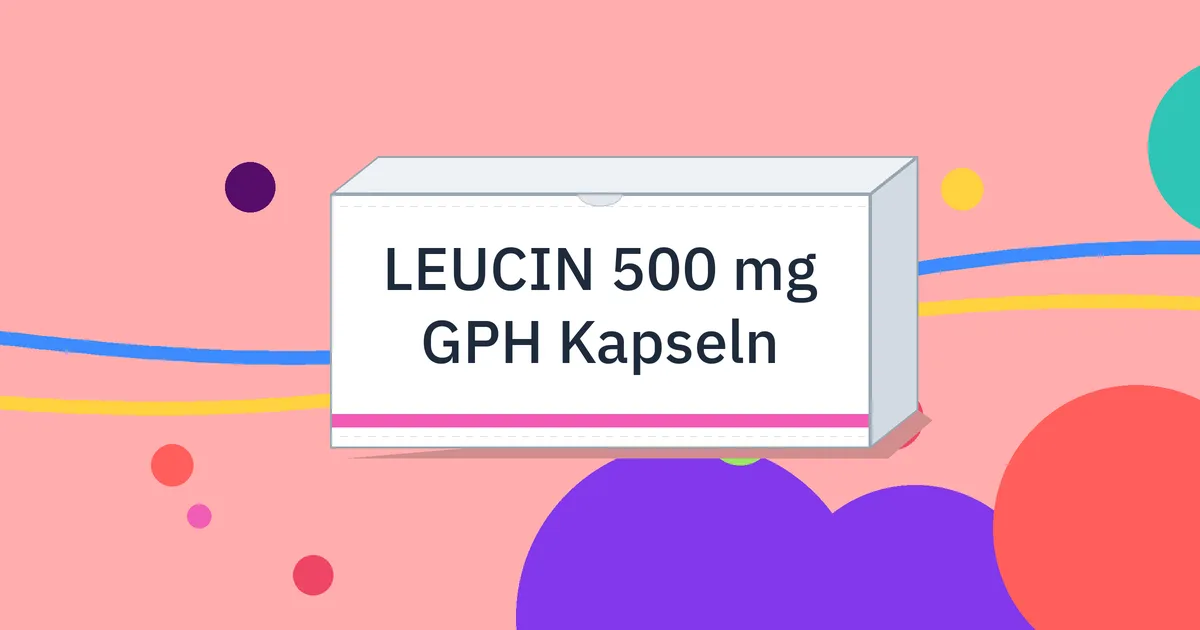 Symbolbild: Packung mit der Aufschrift LEUCIN 500 mg GPH Kapseln (PZN 00128272) – Verfügbarkeit und Bezug in Apotheken in Frankfurt am Main