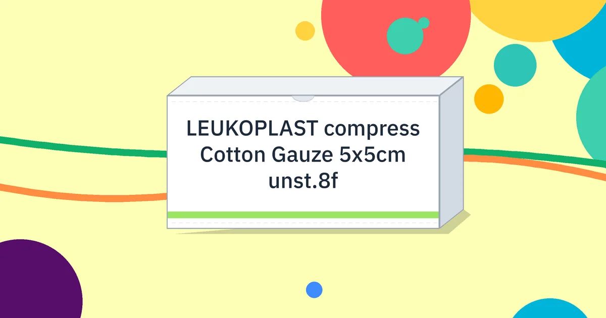 Symbolbild: Packung mit der Aufschrift LEUKOPLAST compress Cotton Gauze 5x5cm unst.8f (PZN 17207283) – Verfügbarkeit und Bezug in Apotheken in Frankfurt am Main