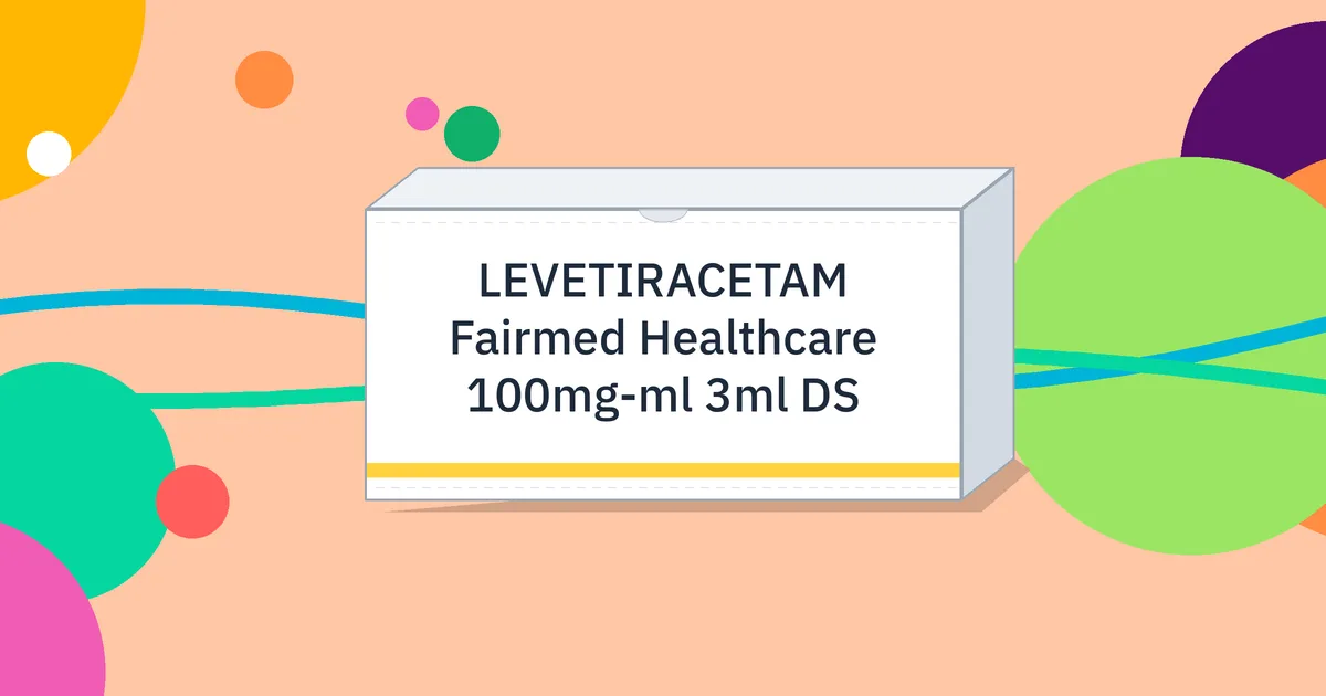 Symbolbild: Packung mit der Aufschrift LEVETIRACETAM Fairmed Healthcare 100mg-ml 3ml DS (PZN 16762723) – Verfügbarkeit und Bezug in Apotheken in Frankfurt am Main