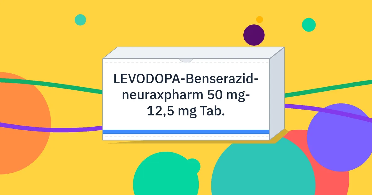 Symbolbild: Packung mit der Aufschrift LEVODOPA-Benserazid-neuraxpharm 50 mg-12,5 mg Tab. (PZN 09467656) – Verfügbarkeit und Bezug in Apotheken in Frankfurt am Main