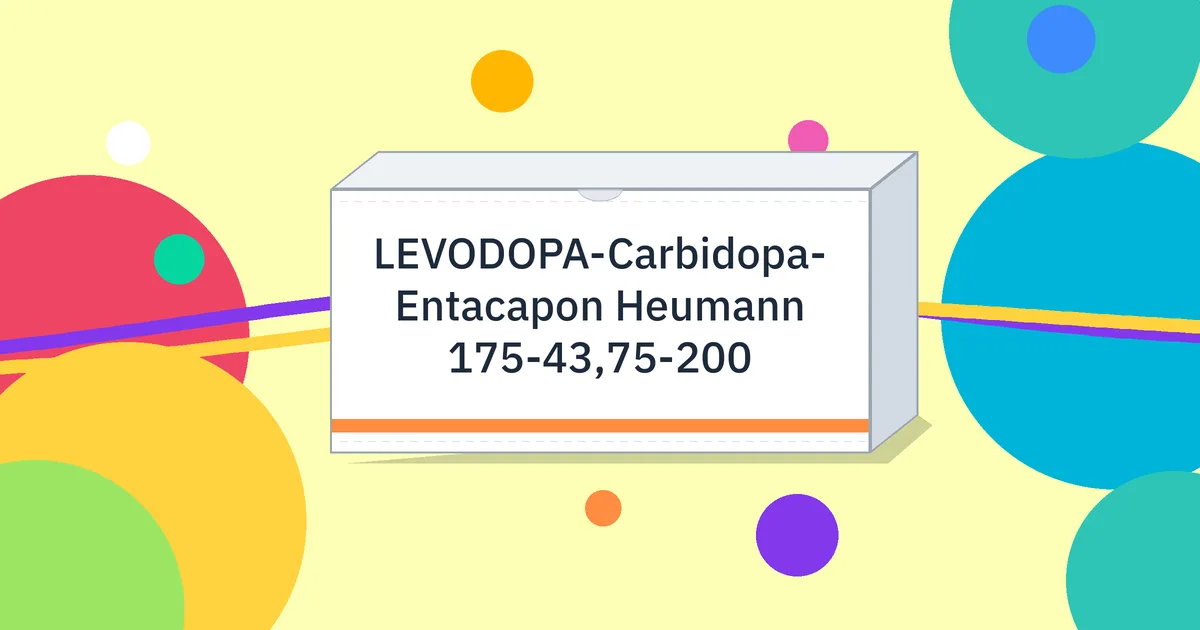 Symbolbild: Packung mit der Aufschrift LEVODOPA-Carbidopa-Entacapon Heumann 175-43,75-200 (PZN 17148971) – Verfügbarkeit und Bezug in Apotheken in Frankfurt am Main