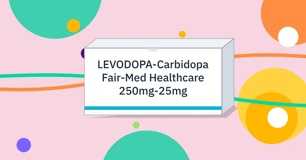 Symbolbild: Packung mit der Aufschrift LEVODOPA-Carbidopa Fair-Med Healthcare 250mg-25mg (PZN 12484090) – Verfügbarkeit und Bezug in Apotheken in Frankfurt am Main