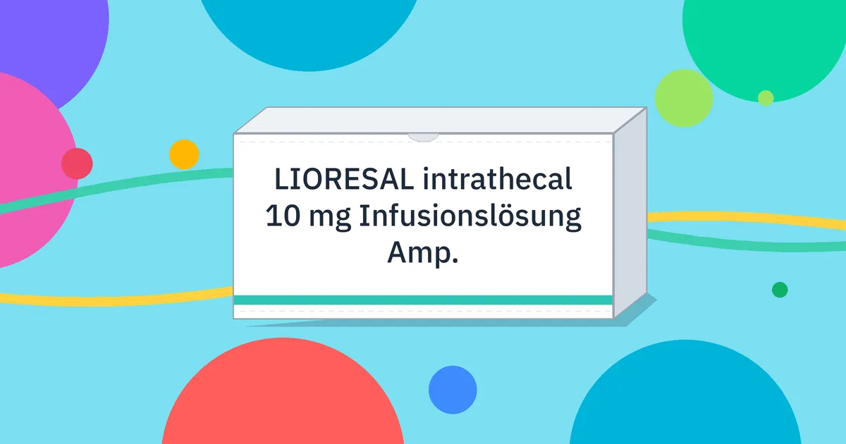 Symbolbild: Packung mit der Aufschrift LIORESAL intrathecal 10 mg Infusionslösung Amp. (PZN 01321893) – Verfügbarkeit und Bezug in Apotheken in Frankfurt am Main