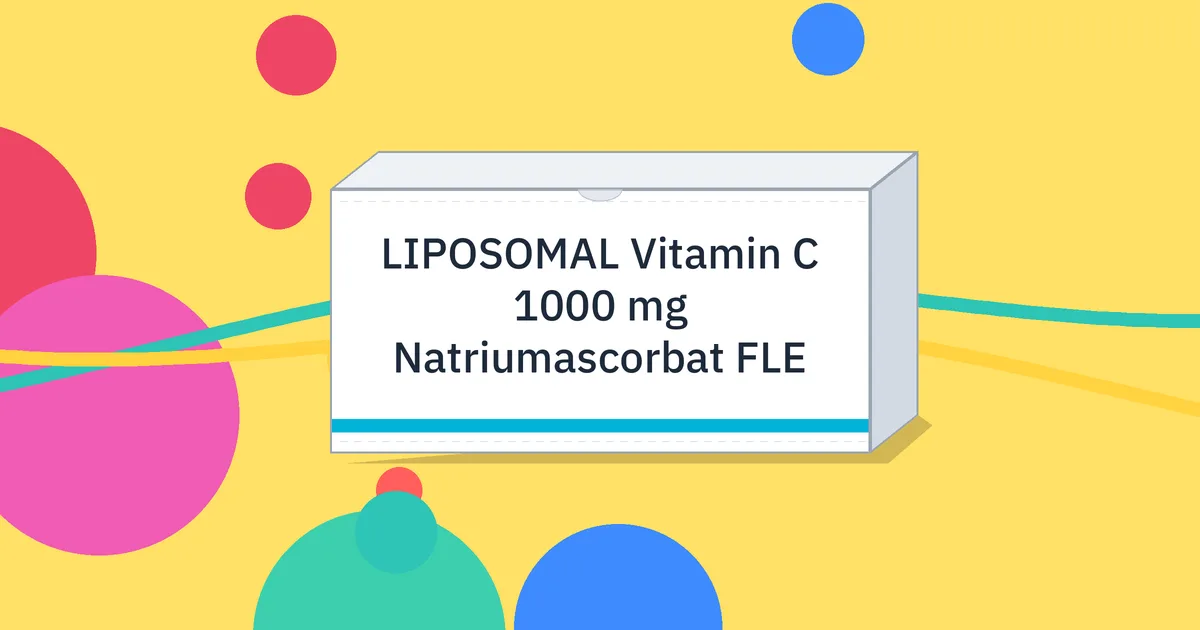 Symbolbild: Packung mit der Aufschrift LIPOSOMAL Vitamin C 1000 mg Natriumascorbat FLE (PZN 19505702) – Verfügbarkeit und Bezug in Apotheken in Frankfurt am Main