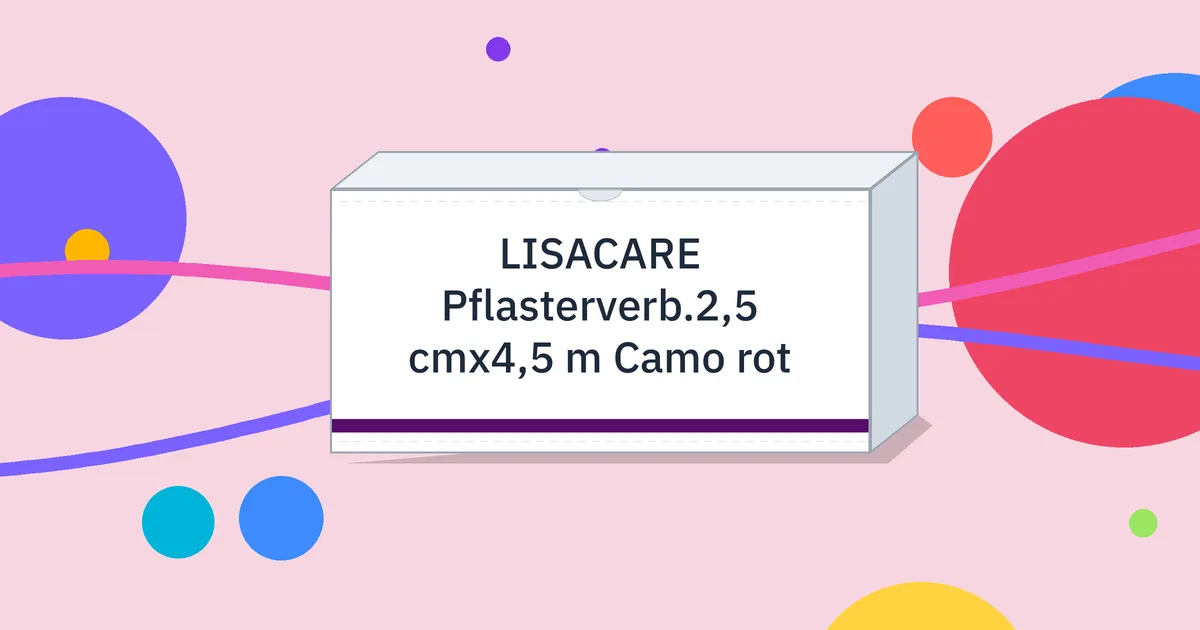 Symbolbild: Packung mit der Aufschrift LISACARE Pflasterverb.2,5 cmx4,5 m Camo rot (PZN 17891807) – Verfügbarkeit und Bezug in Apotheken in Frankfurt am Main