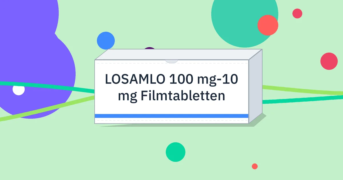 Symbolbild: Packung mit der Aufschrift LOSAMLO 100 mg-10 mg Filmtabletten (PZN 12020947) – Verfügbarkeit und Bezug in Apotheken in Frankfurt am Main