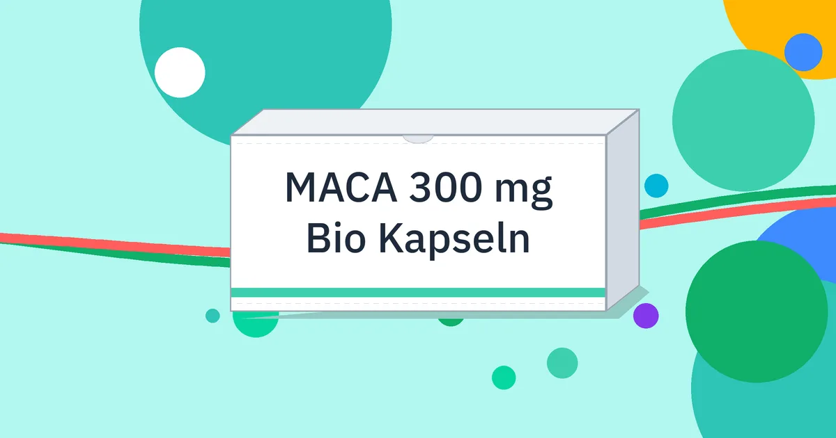 Symbolbild: Packung mit der Aufschrift MACA 300 mg Bio Kapseln (PZN 18412186) – Verfügbarkeit und Bezug in Apotheken in Frankfurt am Main