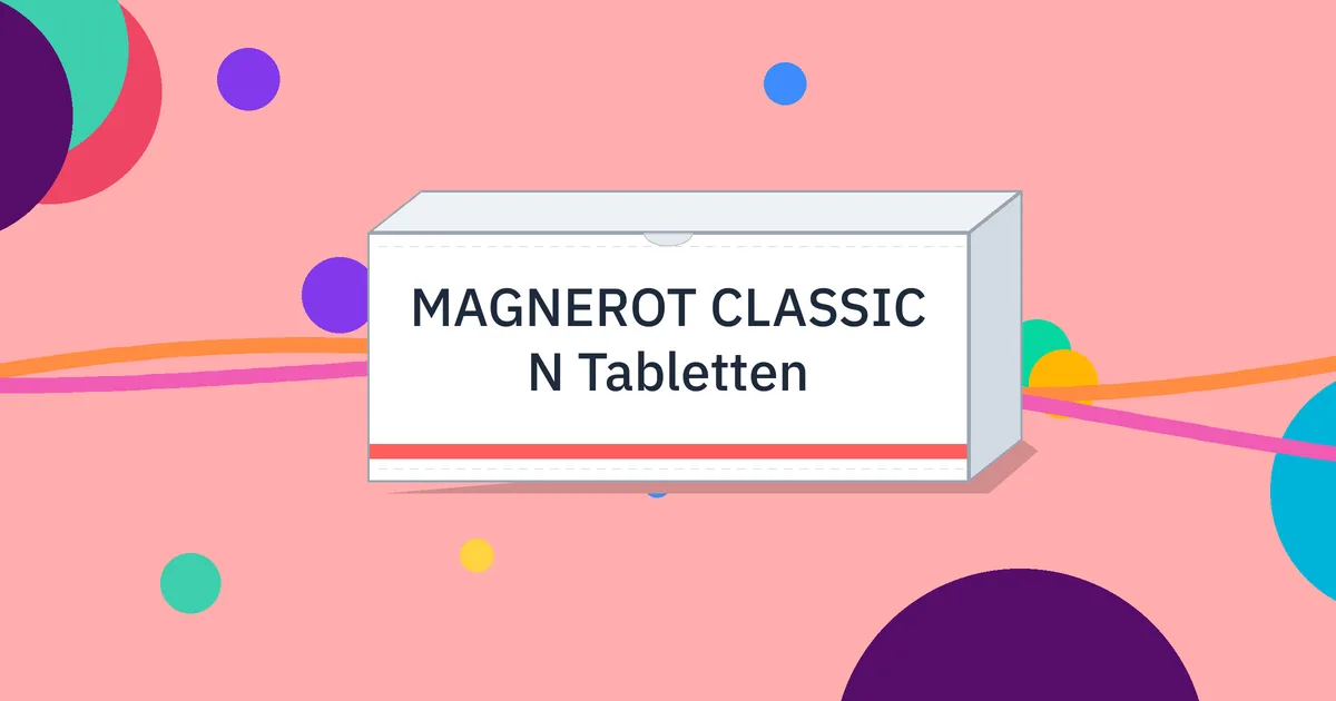 Symbolbild: Packung mit der Aufschrift MAGNEROT CLASSIC N Tabletten (PZN 00150768) – Verfügbarkeit und Bezug in Apotheken in Frankfurt am Main