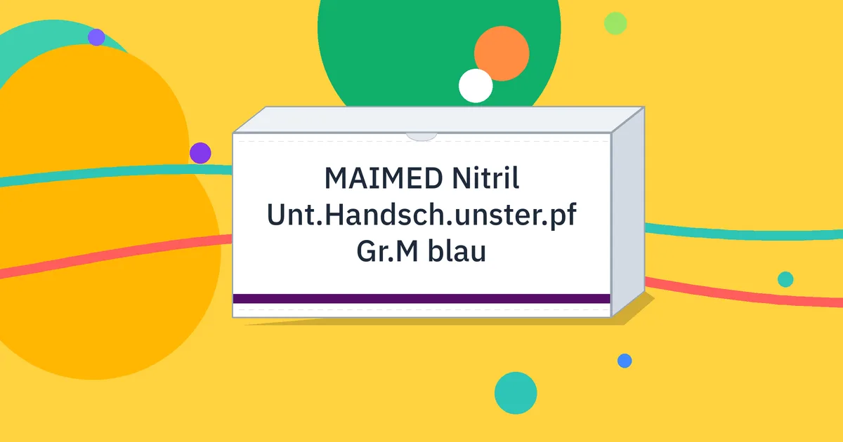 Symbolbild: Packung mit der Aufschrift MAIMED Nitril Unt.Handsch.unster.pf Gr.M blau (PZN 02074416) – Verfügbarkeit und Bezug in Apotheken in Frankfurt am Main