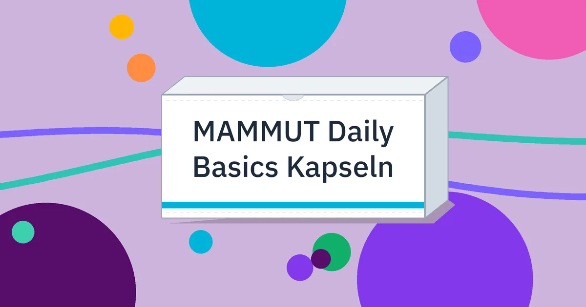 Symbolbild: Packung mit der Aufschrift MAMMUT Daily Basics Kapseln (PZN 18891873) – Verfügbarkeit und Bezug in Apotheken in Frankfurt am Main