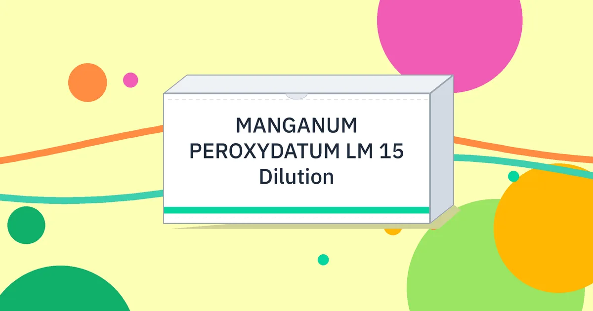 Symbolbild: Packung mit der Aufschrift MANGANUM PEROXYDATUM LM 15 Dilution (PZN 12945102) – Verfügbarkeit und Bezug in Apotheken in Frankfurt am Main