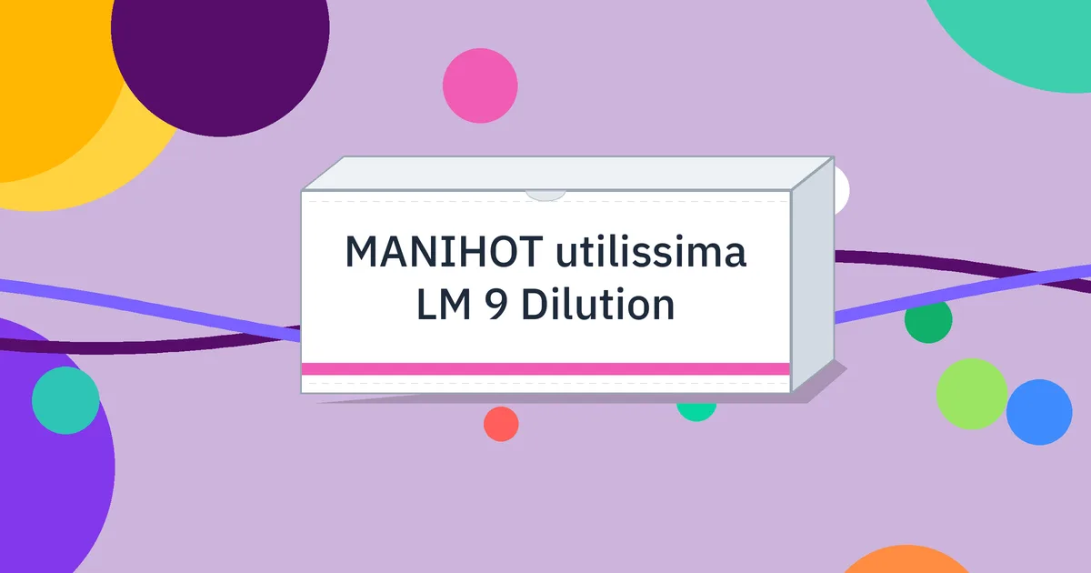 Symbolbild: Packung mit der Aufschrift MANIHOT utilissima LM 9 Dilution (PZN 13600902) – Verfügbarkeit und Bezug in Apotheken in Frankfurt am Main