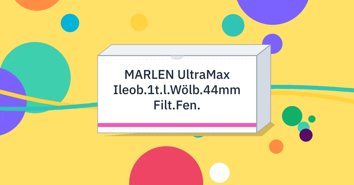 Symbolbild: Packung mit der Aufschrift MARLEN UltraMax Ileob.1t.l.Wölb.44mm Filt.Fen. (PZN 10741217) – Verfügbarkeit und Bezug in Apotheken in Frankfurt am Main