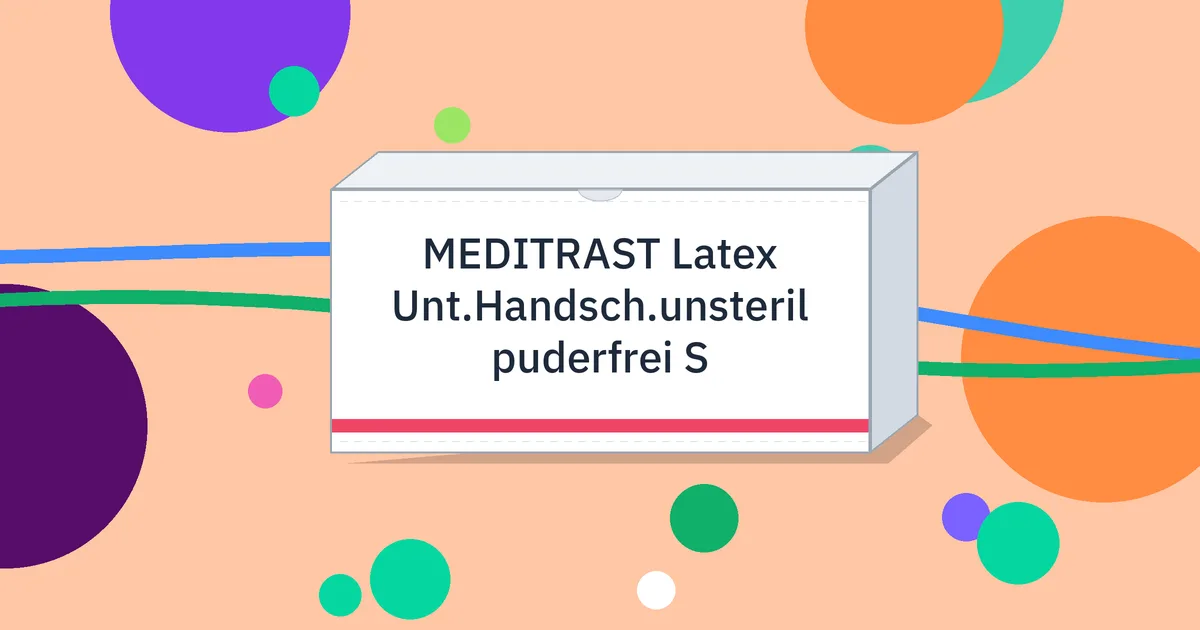 Symbolbild: Packung mit der Aufschrift MEDITRAST Latex Unt.Handsch.unsteril puderfrei S (PZN 13511038) – Verfügbarkeit und Bezug in Apotheken in Frankfurt am Main