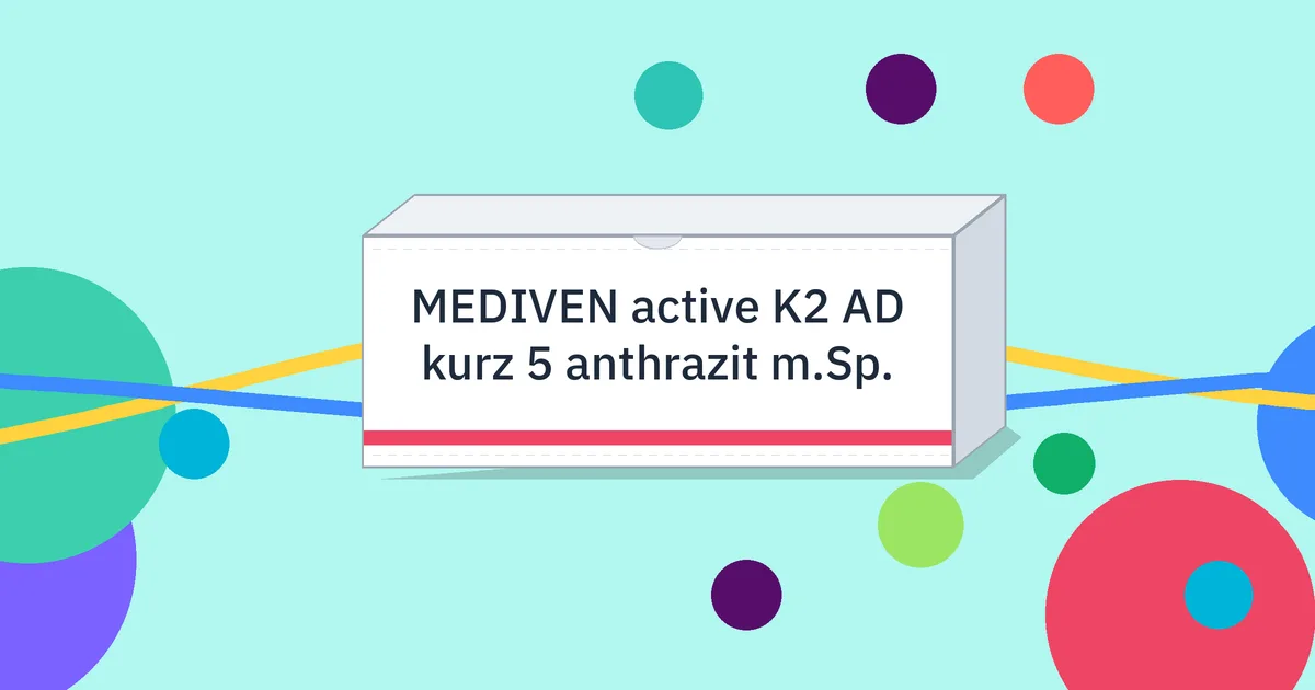 Symbolbild: Packung mit der Aufschrift MEDIVEN active K2 AD kurz 5 anthrazit m.Sp. (PZN 14553263) – Verfügbarkeit und Bezug in Apotheken in Frankfurt am Main