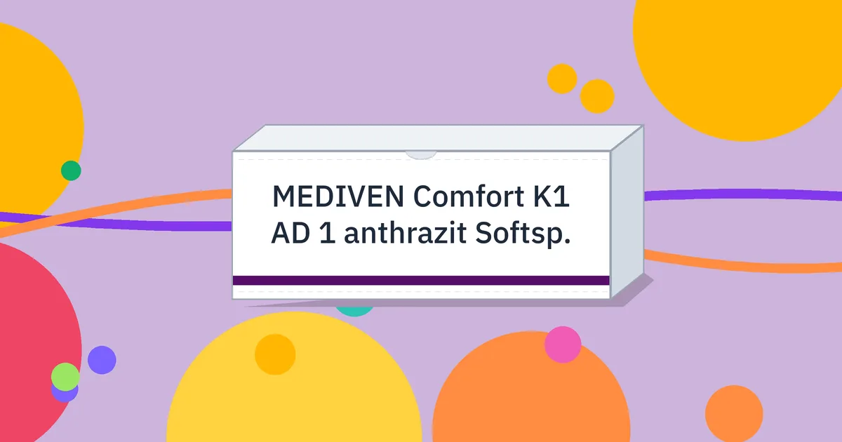 Symbolbild: Packung mit der Aufschrift MEDIVEN Comfort K1 AD 1 anthrazit Softsp. (PZN 14558711) – Verfügbarkeit und Bezug in Apotheken in Frankfurt am Main